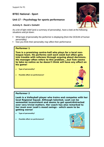 BTEC National Sports - Unit 6 Sports Psychology | Teaching Resources