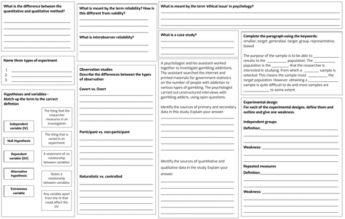 AQA GCSE PSYCHOLOGY (9-1) RESEARCH METHODS REVISION MAT | Teaching ...