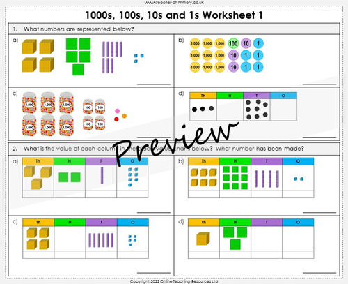 1000s, 100s, 10s and 1s - Year 4 | Teaching Resources
