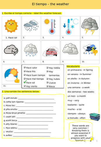 El tiempo - Weather worksheet | Teaching Resources