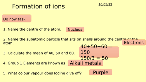 C2 Formation of ions | Teaching Resources
