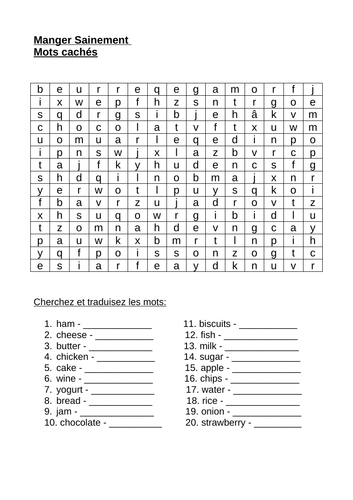 Mots cachés Wordsearch Manger Sainement FRENCH LANGUAGE YEAR 7 ...