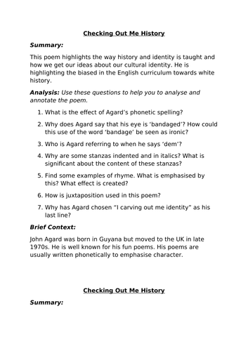 AQA: Poetry Fact File - 'Checking Out Me History.' | Teaching Resources