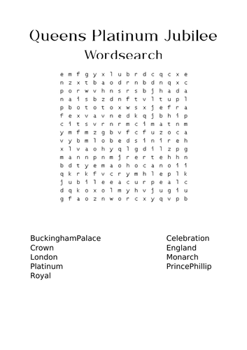 Queen's Platinum Jubilee Wordsearch 2022 | Teaching Resources