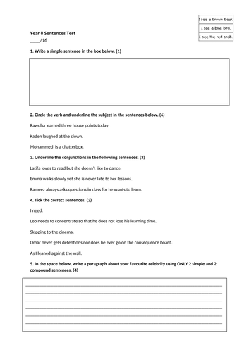 Literacy: Sentence Structures | Teaching Resources