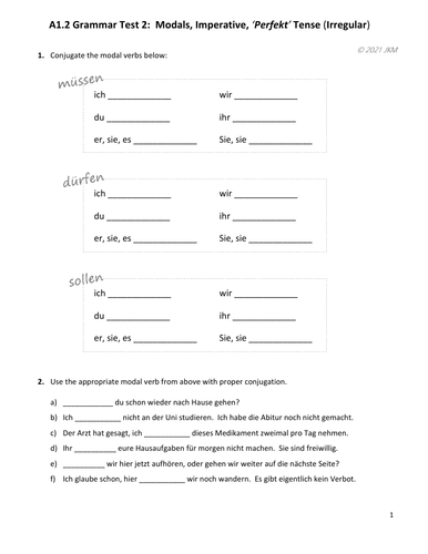 German A1 - A1.2 Grammar Review Test 2 | Teaching Resources