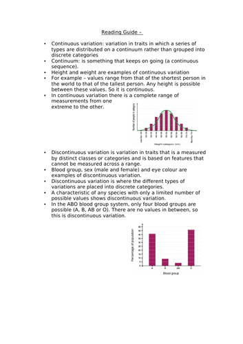 Continuous & Discontinuous Variation (WJEC - 4.4 Variation & Evolution ...