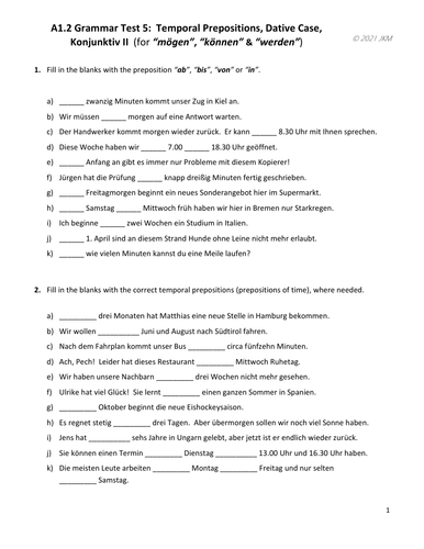 German A1 - A1.2 Grammar Review Test 5 | Teaching Resources