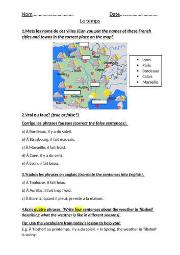 Le Temps Worksheet KS3 | Teaching Resources