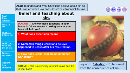 Belief and teaching about sin - Christianity. | Teaching Resources