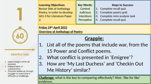 Power and Conflict Poetry with Unseen Poetry | Teaching Resources