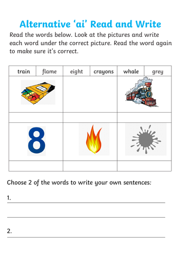 Alternative 'ai' sounds: Read and Write worksheet | Teaching Resources