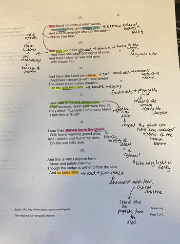 Keats: La Belle Dame Sans Merci annotated poem | Teaching Resources Keats: La Belle Dame Sans Merci annotated poem | Teaching Resources