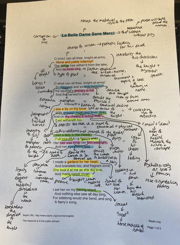 Keats: La Belle Dame Sans Merci annotated poem | Teaching Resources Keats: La Belle Dame Sans Merci annotated poem | Teaching Resources