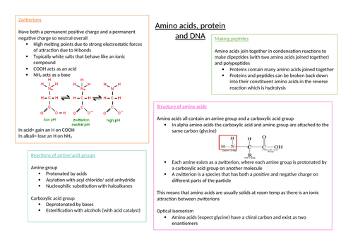 A level AQA chemistry amino acids notes | Teaching Resources