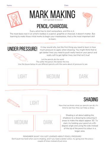 Mark Making - Pencil and charcoal Worksheet | Teaching Resources