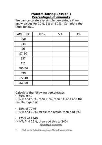 Igcse Percentages And Ratio Teaching Resources