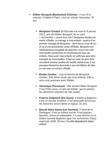 A LEVEL FRENCH Un long dimanche de fiançailles; les personnages - essay ...