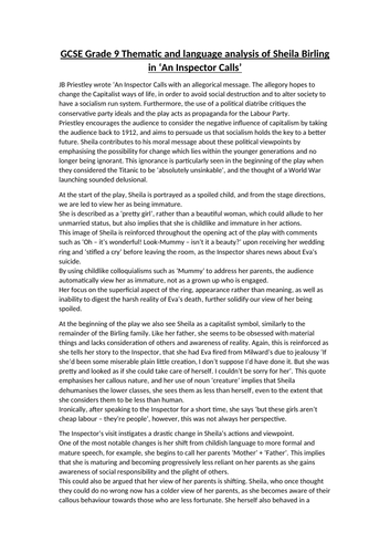 GCSE Grade 9 Thematic, evaluation and language analysis of Sheila ...