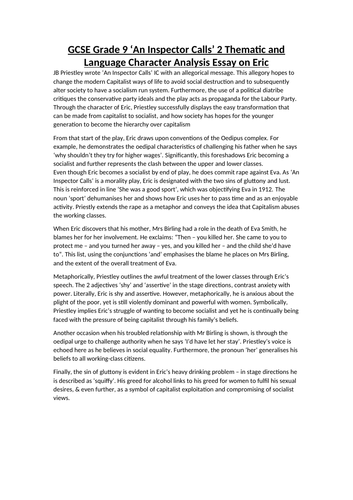 GCSE Grade 9 ‘An Inspector Calls’ 2 Thematic and Language Character ...