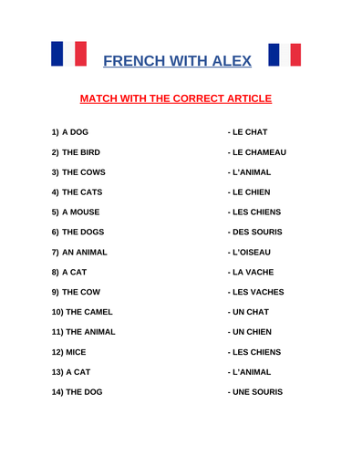 French - Match w/ the correct article (1) | Teaching Resources