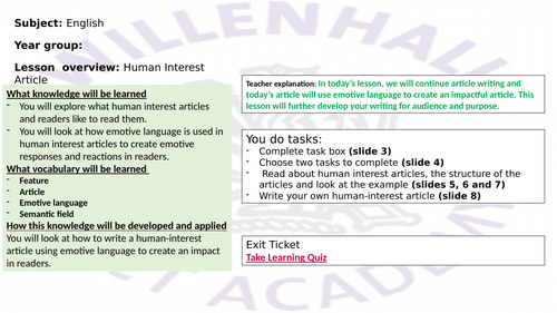 Human Interest Article PPT | Teaching Resources