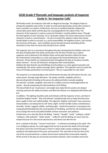 GCSE Grade 9 ‘An Inspector Calls’ Thematic Character Analysis Essay on ...