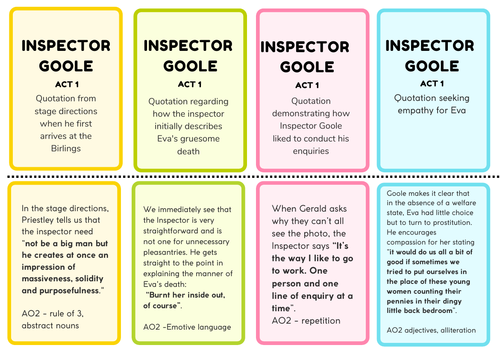 An Inspector Calls - Quotation Cards, Inspector Goole | Teaching Resources