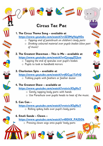 Circus Tac Pac/ Sensory Music | Teaching Resources