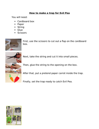 Instructions - How to trap Evil Pea | Teaching Resources