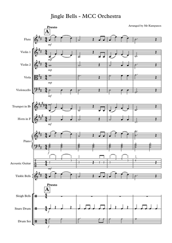 Jingle Bells for School Orchestra (w/percussion) | Teaching Resources