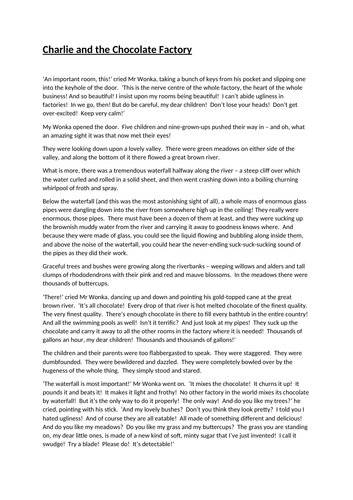 Comprehension and Word Class Focus - 'Charlie and The Chocolate Factory ...