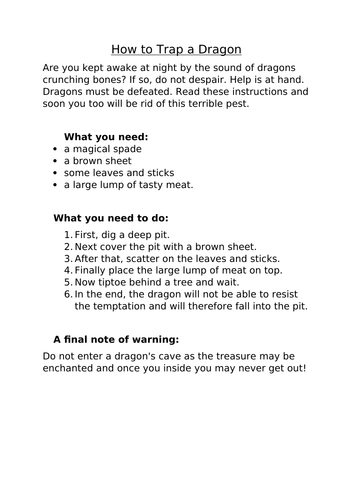 Year 5 Instructions - How to Train Your Dragon | Teaching Resources