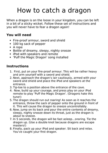 Year 5 Instructions - How to Train Your Dragon | Teaching Resources