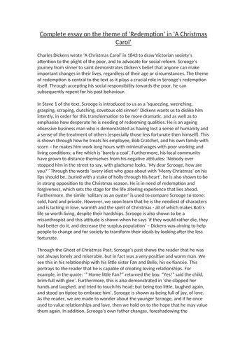 GCSE Grade9 full essay on the theme of ‘Redemption’ in ‘A Christmas ...