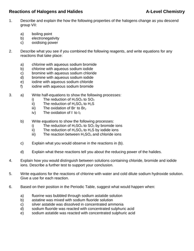 Group 2 and the Halogens (A-Level) | Teaching Resources