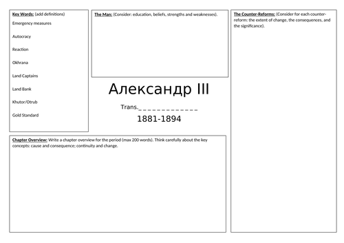 Tsarist Russia Revision Grids Pack | Teaching Resources
