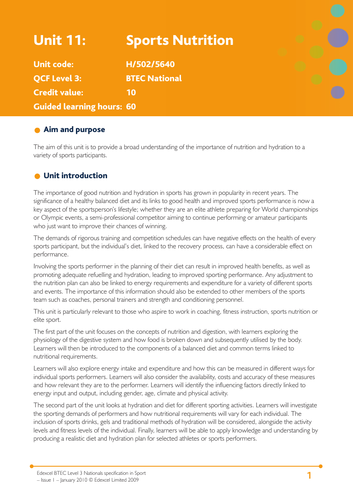 Sport nutrition Btec level 3 all resouce | Teaching Resources