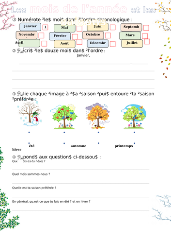 FRENCH (1st, 2nd grade, A1) Months of the year + Seasons. 4 exercises ...