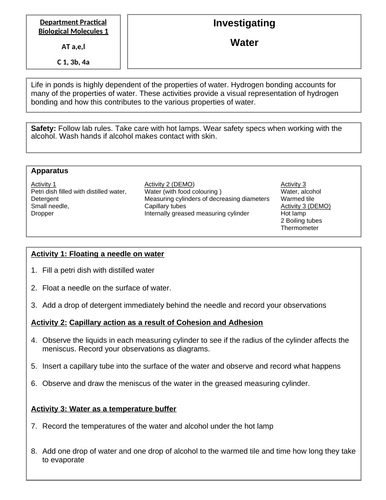 A-Level AQA Biology - Water Lesson 2 | Teaching Resources