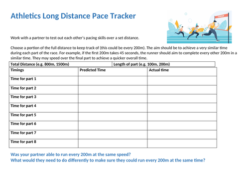 Long distance running pace tracker | Teaching Resources