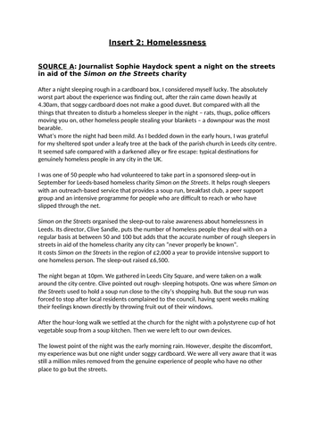 AQA GCSE English Language: Paper 2 - Q1,Q2 and Q4 Homelessness ...