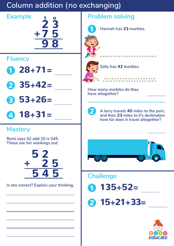Column addition (no exchanging) - key stage 1 & 2 | Teaching Resources