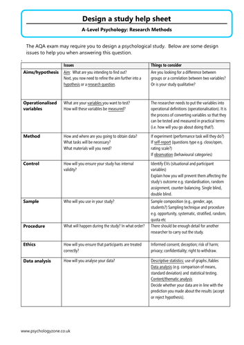 AQA Level Psychology: Design a study question (12 mark type) | Teaching ...
