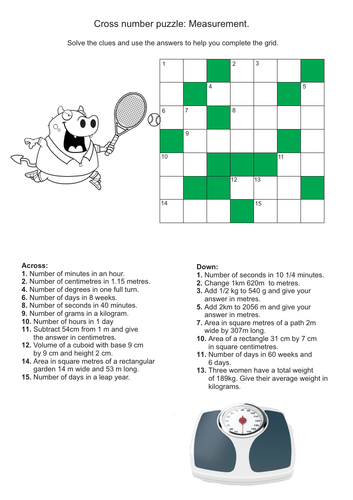 Cross down puzzle- measurement | Teaching Resources