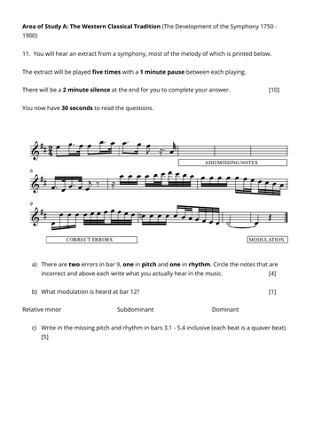 Eduqas Music A Level Q11 Melodic Dictation Listening Questions Set 1 ...