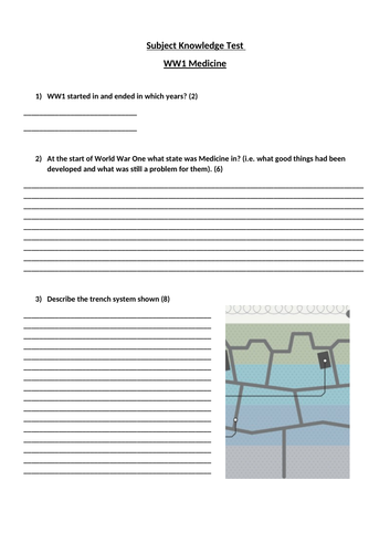 WW1 Medicine end of unit test, assessment subject knowledge | Teaching ...
