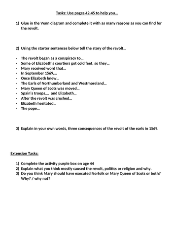 Revolt of Northern Earls 1569 - Elizabethan England | Teaching Resources