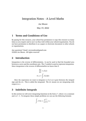 A Level Maths Integration Notes & Example Questions (Year 1 & 2 for AQA ... A Level Maths Integration Notes & Example Questions (Year 1 & 2 for AQA ...