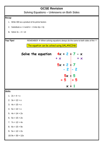 Revision - GCSE (F) - Algebra units | Teaching Resources